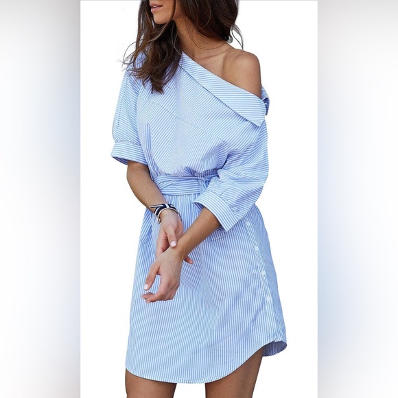 Simplee Apparel | Dresses | Nwt Half Sleeve One Shoulder Side Split Mini Shirt Dress | Poshmark